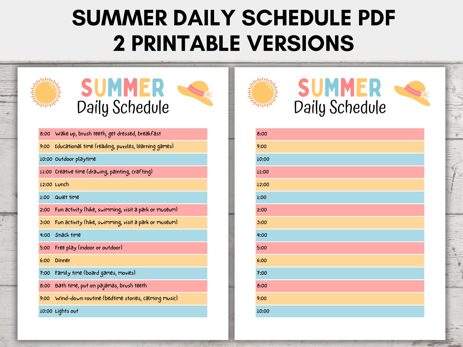 Summer Daily Schedule for Kids, Summer Schedule Printable Editable ...