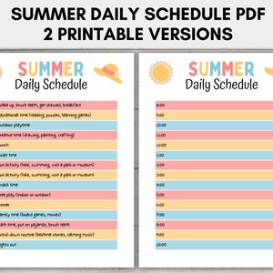 Summer Daily Schedule for Kids, Summer Schedule Printable Editable ...