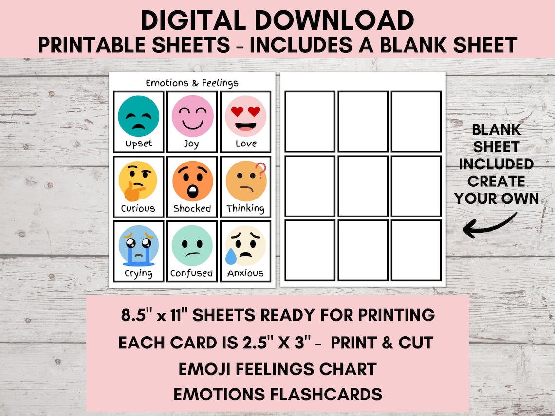 Emotions Flashcards, Emoji Feelings Chart, Flashcard Printable ...
