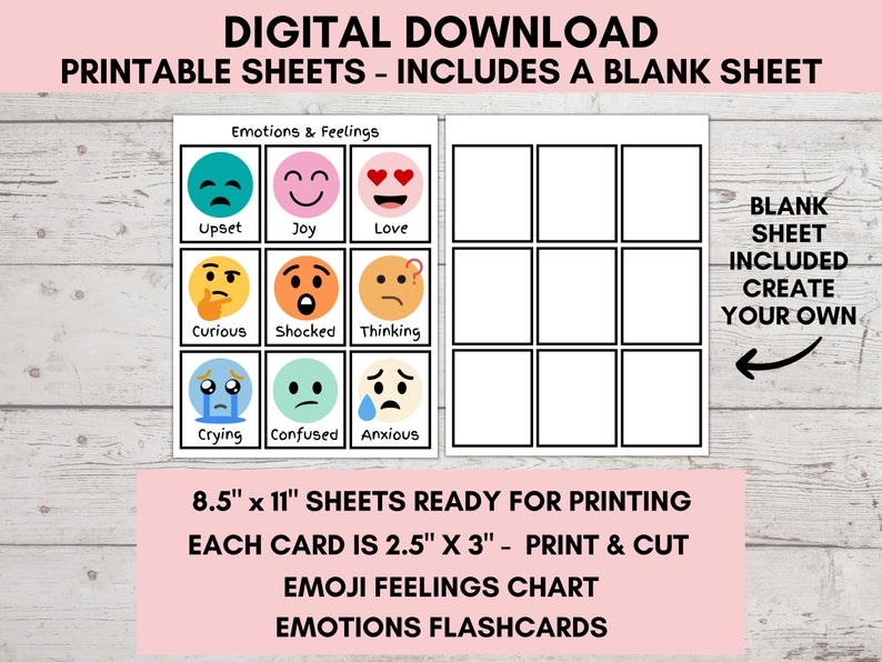 Emotions Flashcards, Emoji Feelings Chart, Flashcard Printable ...