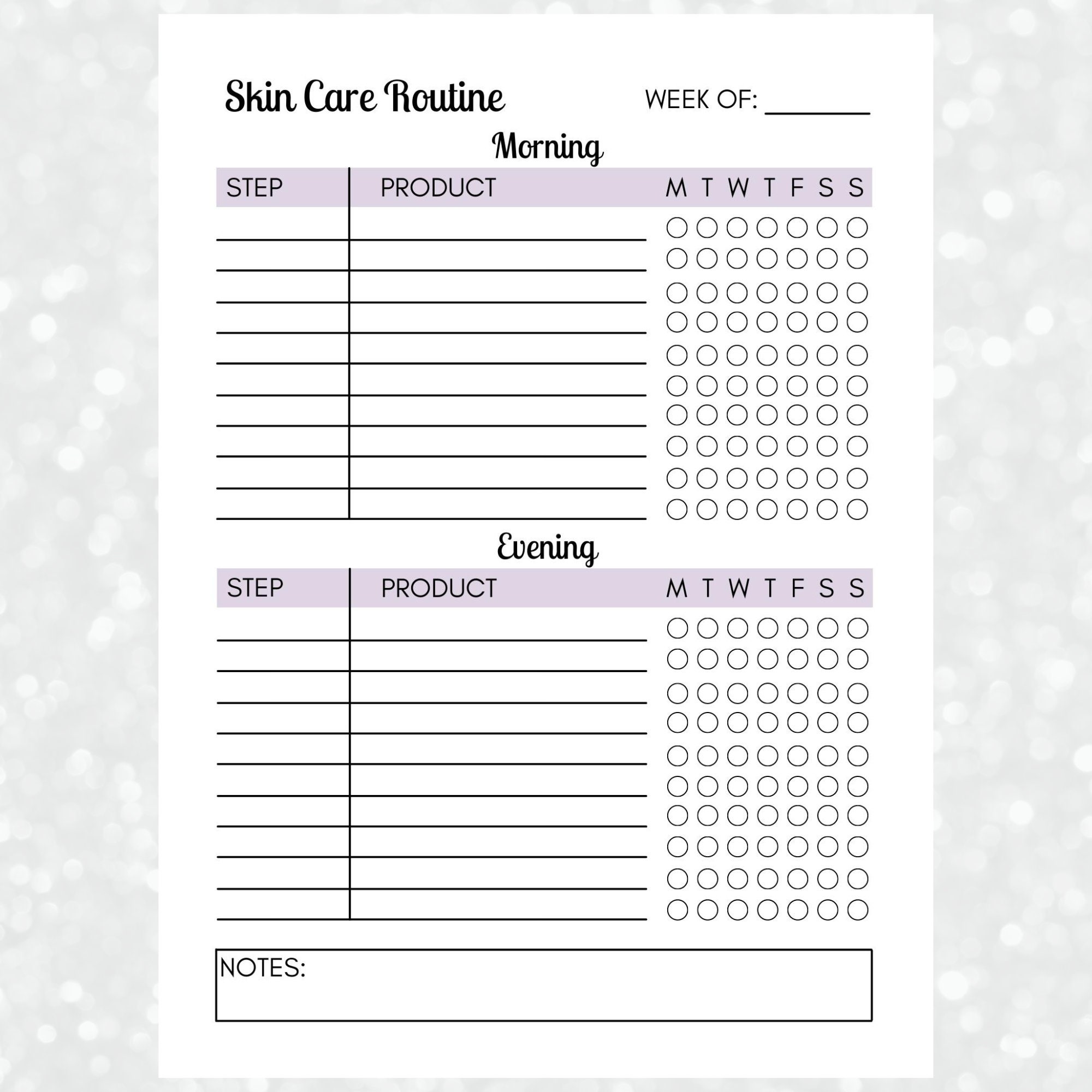 Skin Care Routine, 7-day Skin Care Tracker Printable, Self Care Planner ...