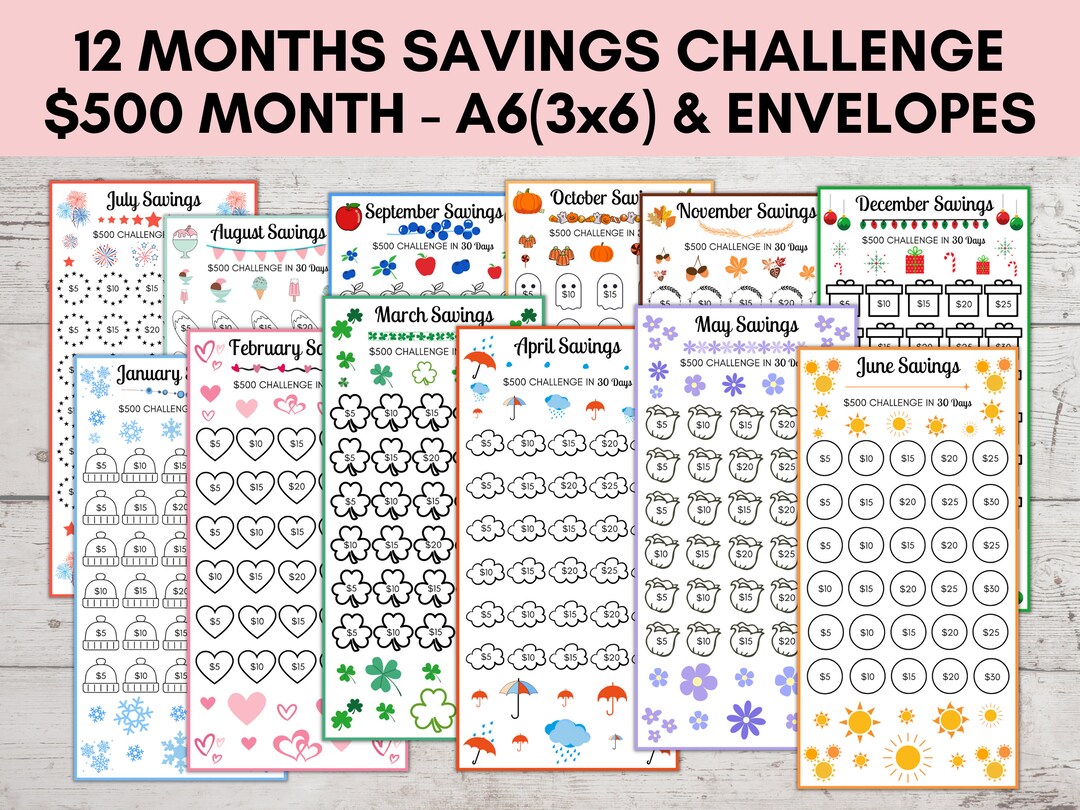 12 Month Savings Challenge Cash Envelopes 12 Months Savings - Etsy