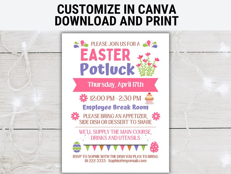 Easter Potluck Flyer Template, Luncheon Potluck Flyer, Office Party ...