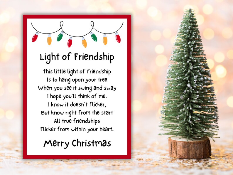 Light of Friendship Card Tag in 3 Sizes, Christmas Tags, Printable Card ...