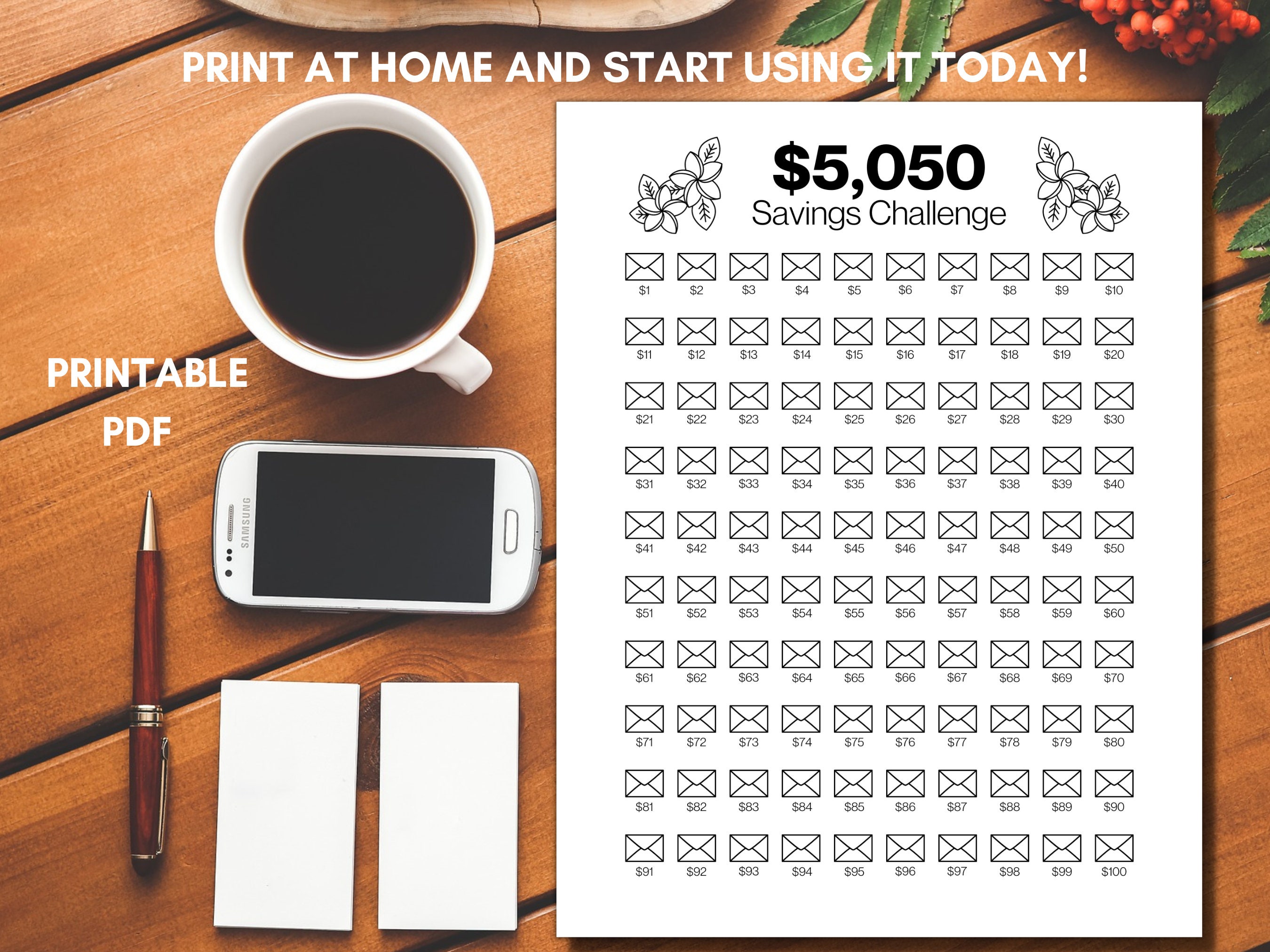 100 Envelope Challenge Printable, 5050 Money Savings Printable ...