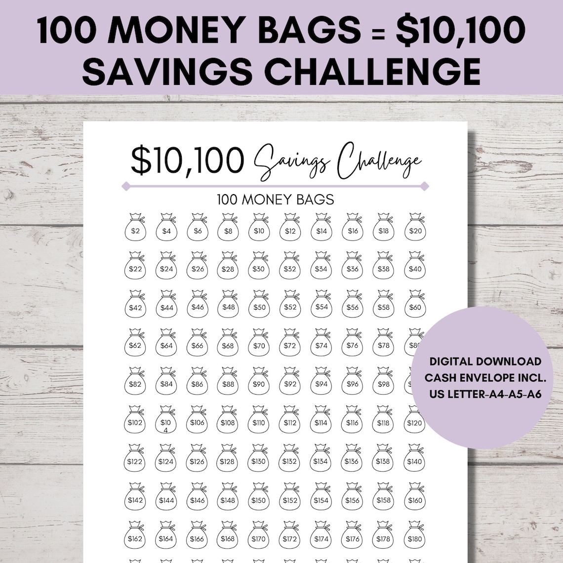 100 Envelope Challenge Printable, 10100 Money Savings Printable ...