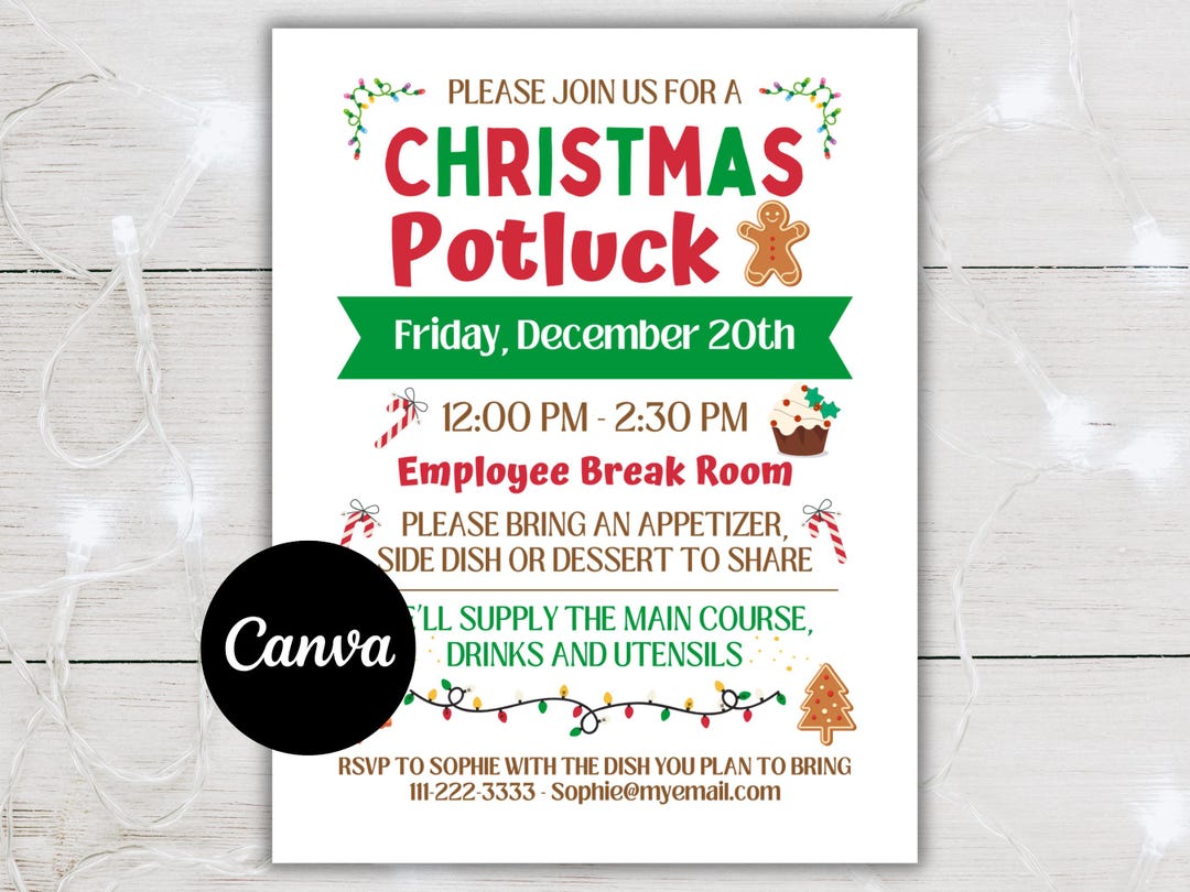 Christmas Potluck Flyer, Christmas Potluck Flyer Template, Potluck ...