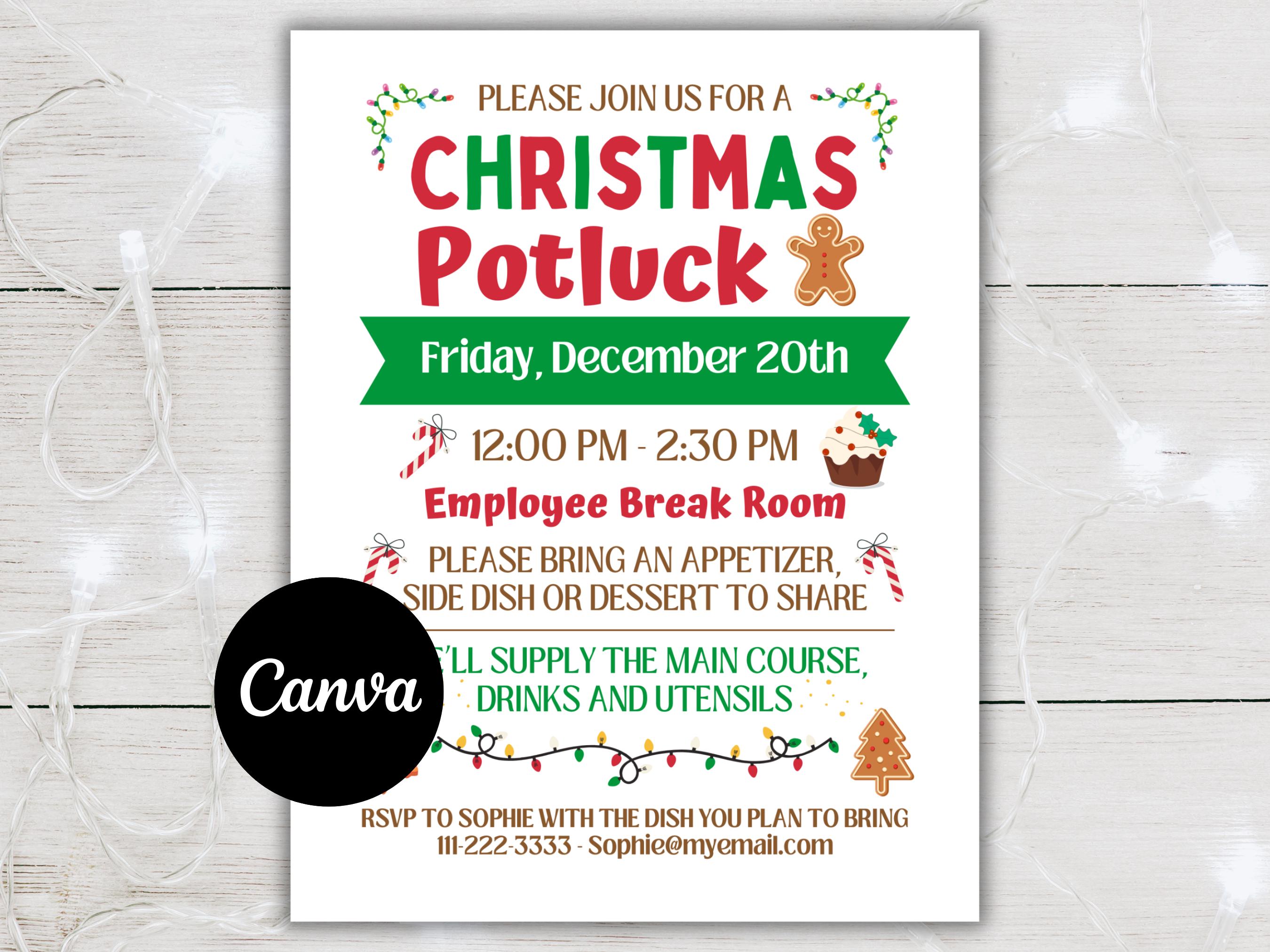 Christmas Potluck Flyer, Christmas Potluck Flyer Template, Potluck ...
