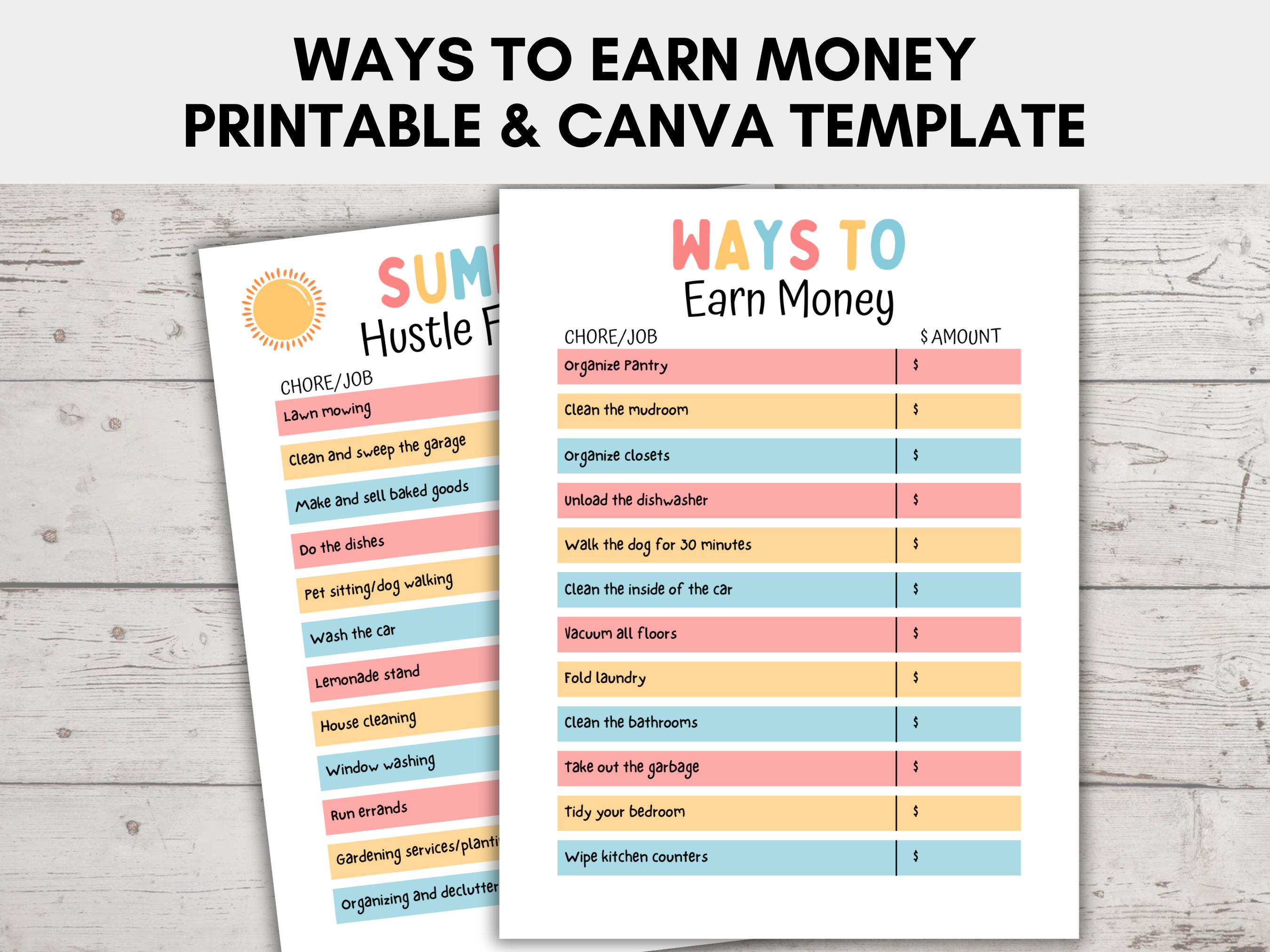 How to Earn Money, Chore Chart for Kids, Editable Summer Chore Chart ...