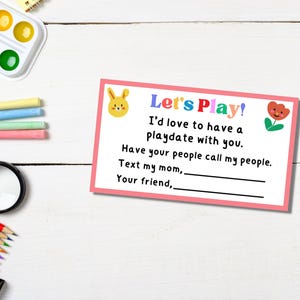 Playdate Cards, Printable & Editable Playdate Cards for Kids, Play Date ...
