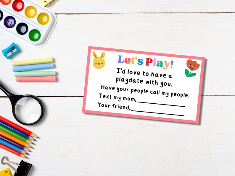 Playdate Cards, Printable & Editable Playdate Cards for Kids, Play Date ...