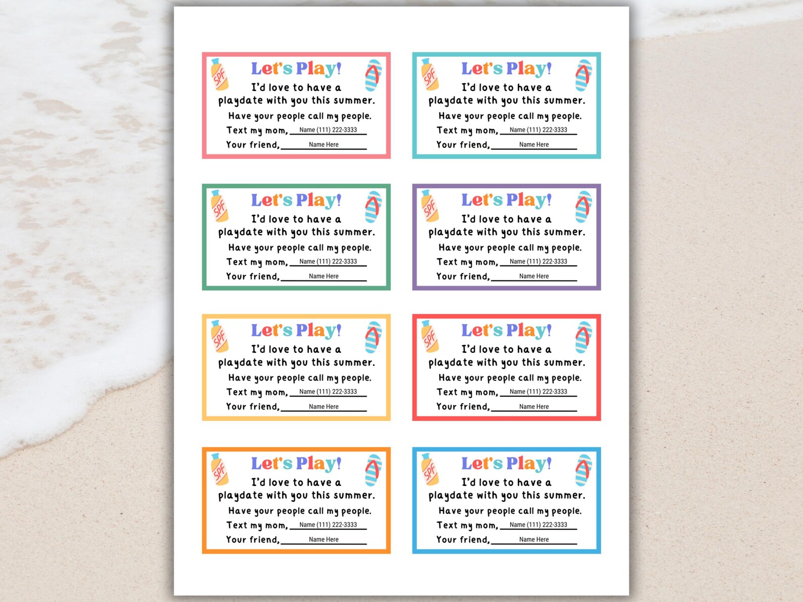 Playdate Cards, Printable Editable Playdate Cards for Kids, Play Date ...