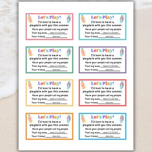 Playdate Cards, Printable Editable Playdate Cards for Kids, Play Date ...