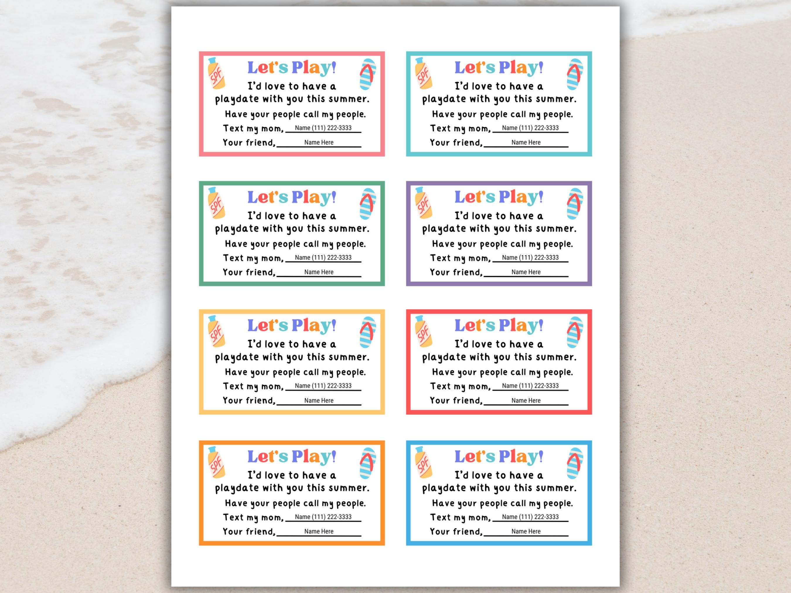 Playdate Cards, Printable Editable Playdate Cards for Kids, Play Date ...