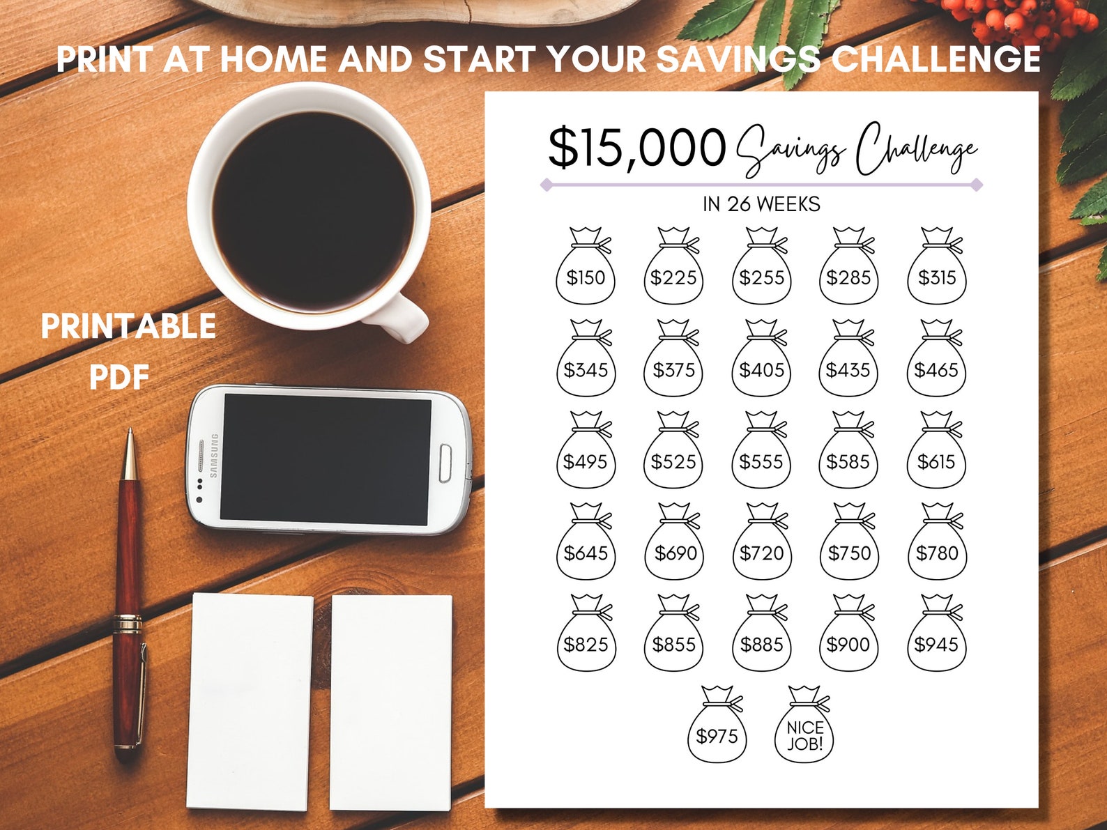 15,000 Money Saving Challenge, 15000 Savings Tracker, Money Saving ...