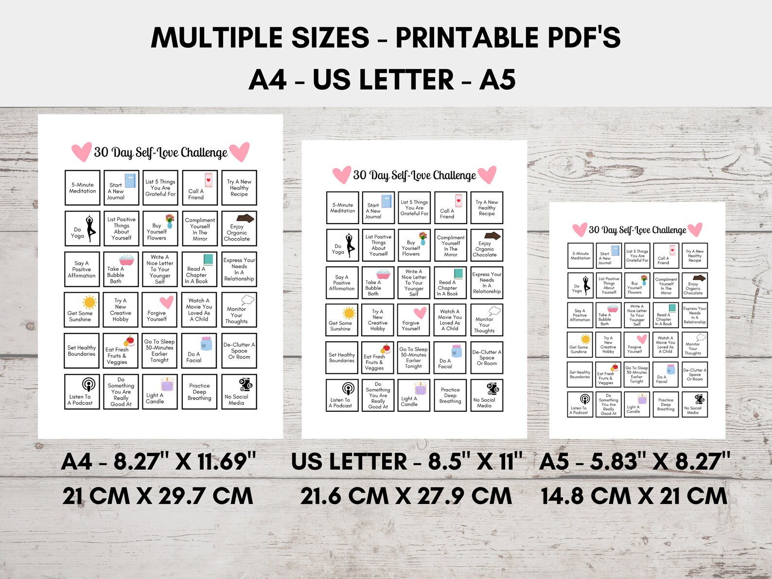Self Love Challenge 30 Day Printable PDF, Self Care Checklist, Self ...