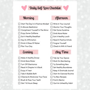 Self Love Checklist Printable PDF, Daily Routine Self Love, Daily Habit ...