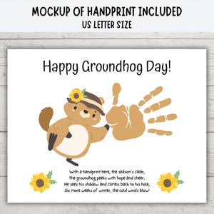 Groundhog Day Handprint Craft, Winter Handprint Template, Groundhog Day ...