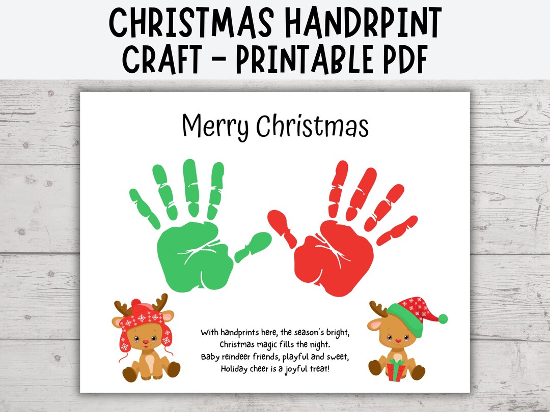 Reindeer Handprint Craft, Merry Christmas Handprint Template, Christmas ...