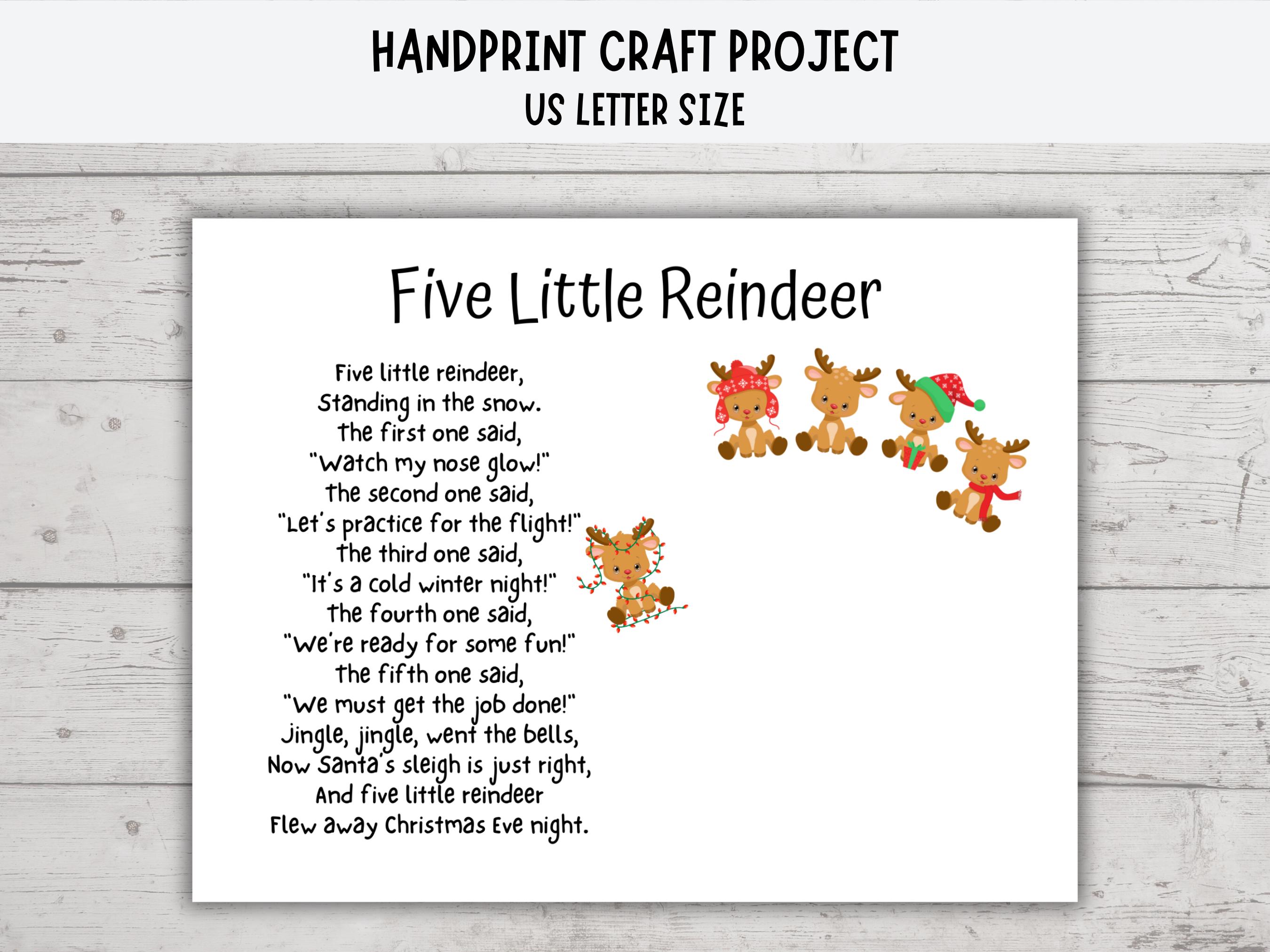 Five Little Reindeer Handprint Craft, Reindeer Handprint Art, Christmas ...