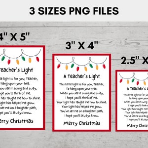 A Teacher's Light Card Tag in 3 Sizes, Christmas Tags, Printable Card ...