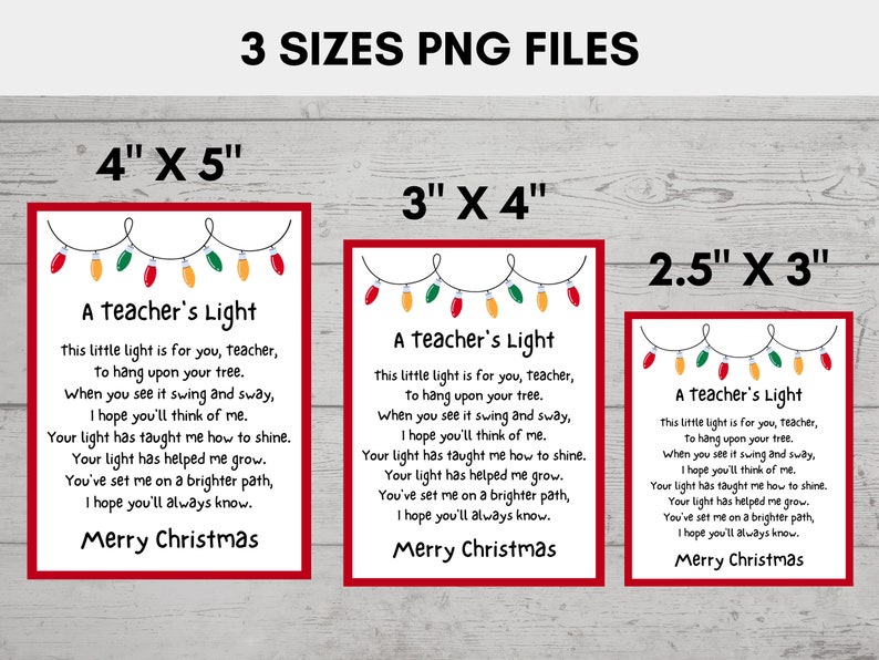 A Teacher's Light Card Tag in 3 Sizes, Christmas Tags, Printable Card ...