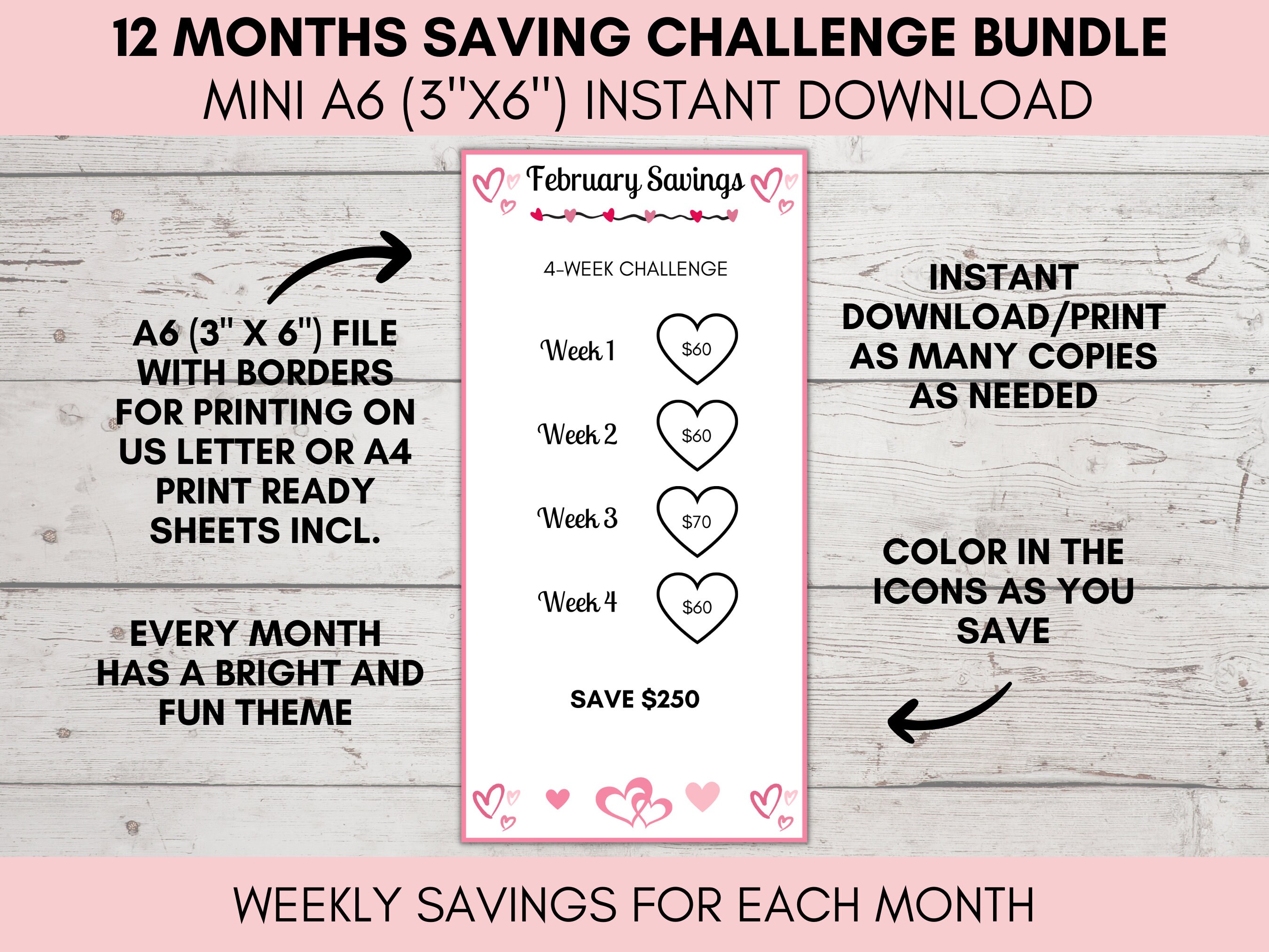 Monthly Savings Challenge, Savings Challenge Printable, 60-70 Weekly ...