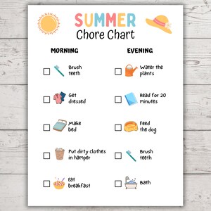 Daily Chore Chart for Kids, Summer Chore Chart Editable, Chore Chart ...
