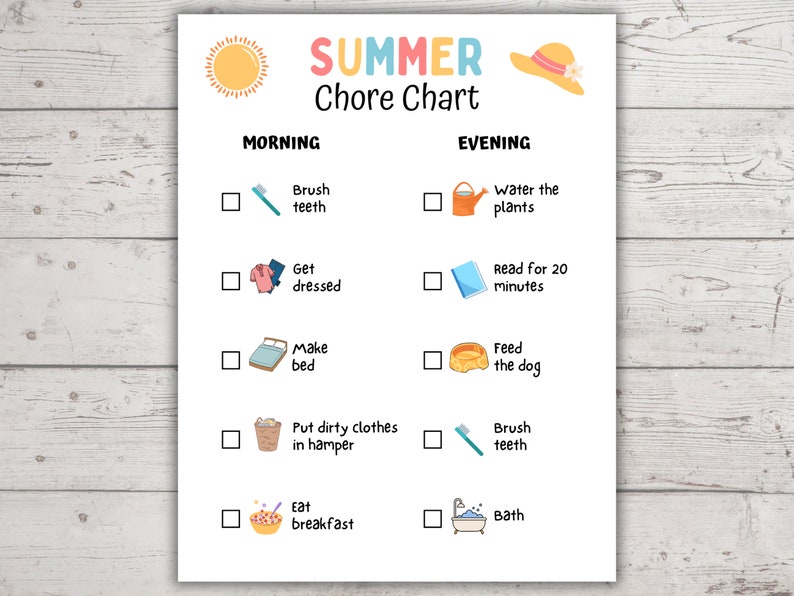 Daily Chore Chart for Kids, Summer Chore Chart Editable, Chore Chart ...