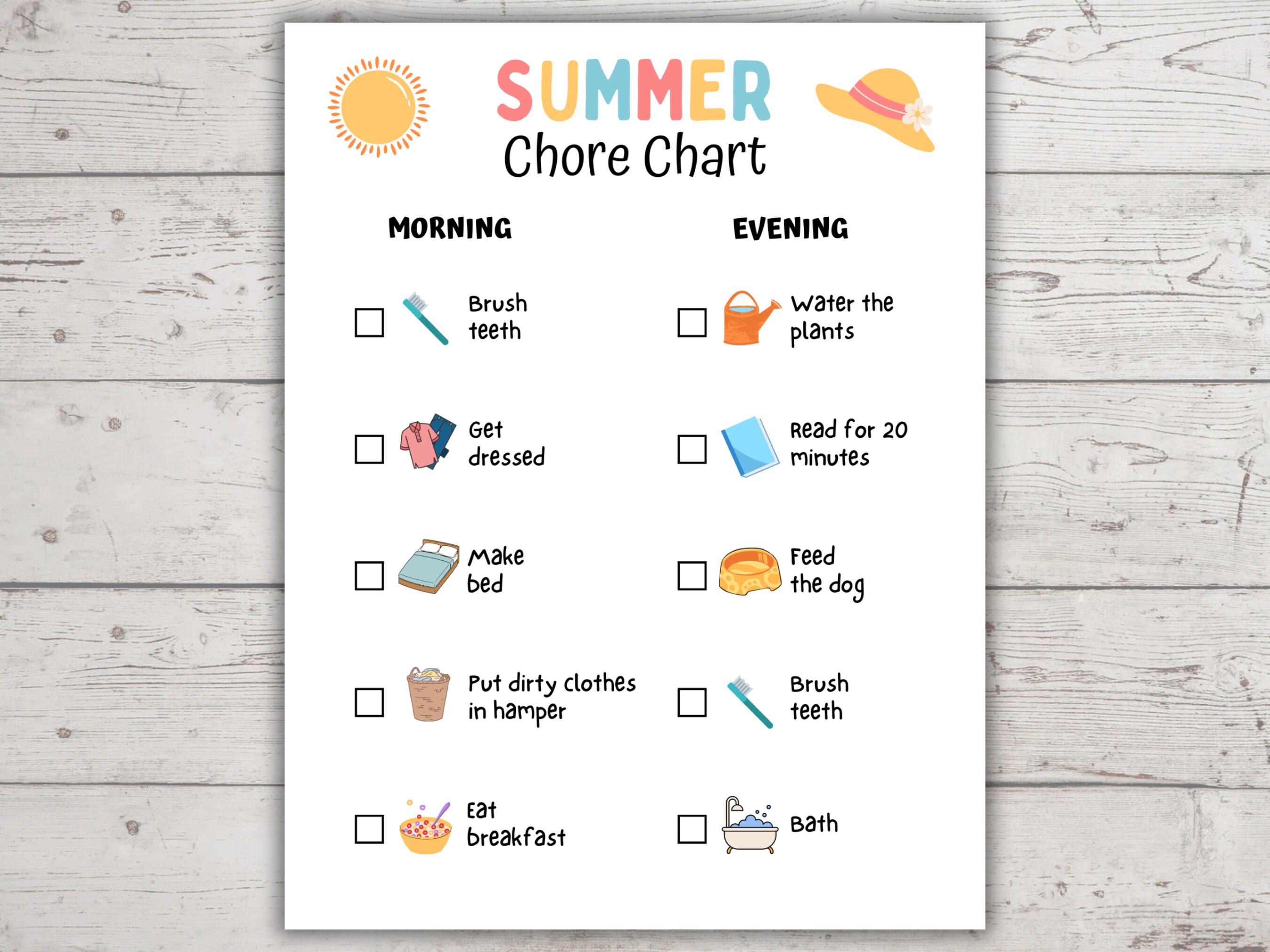 Daily Chore Chart for Kids, Summer Chore Chart Editable, Chore Chart ...