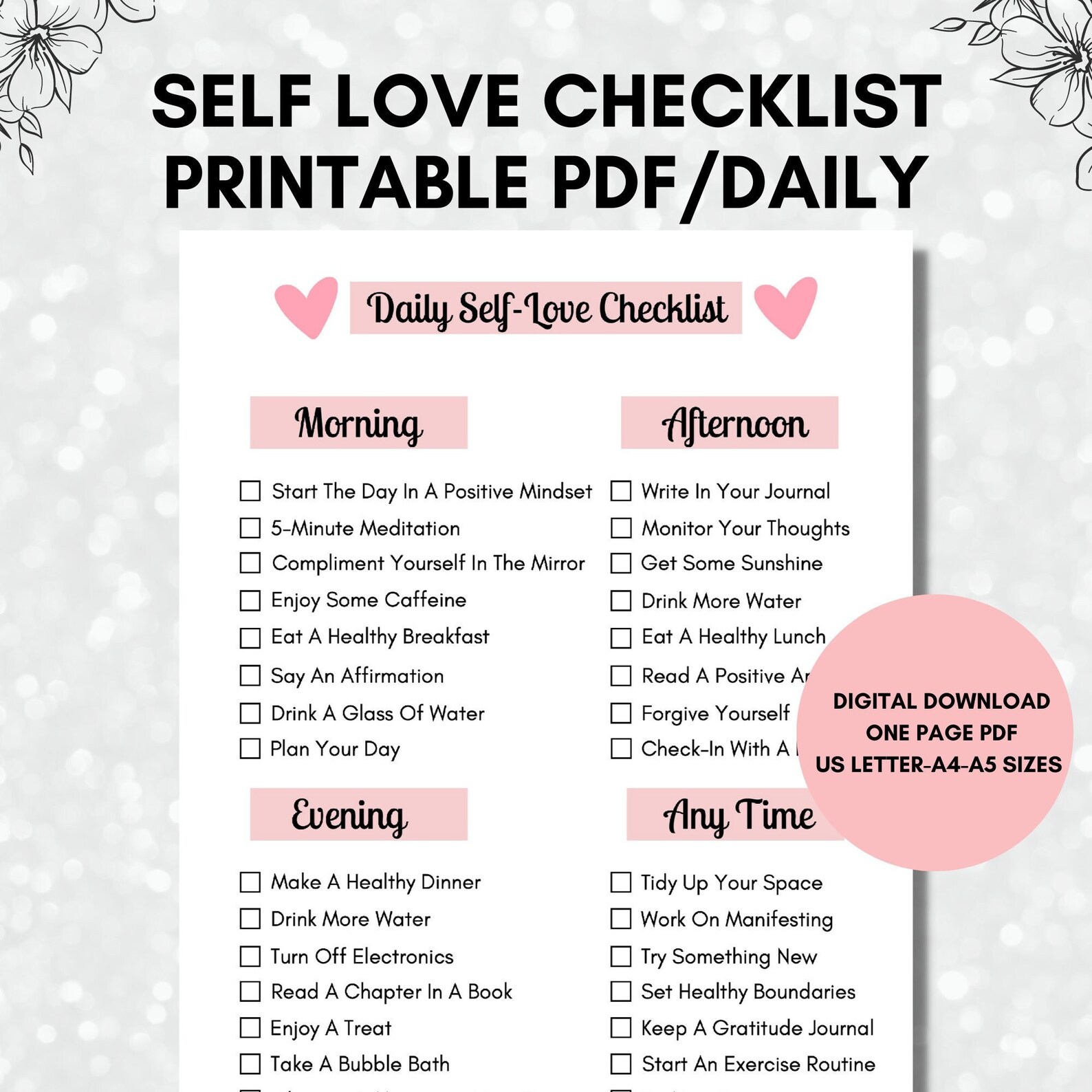 Self Love Checklist Printable PDF Daily Routine Self Love - Etsy