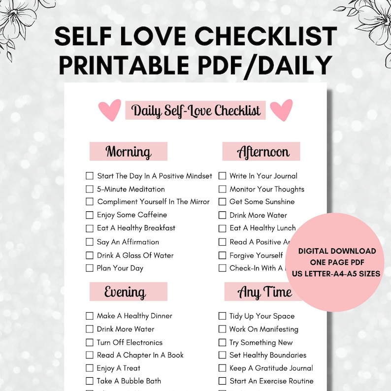 Self Love Checklist Printable PDF Daily Routine Self Love - Etsy