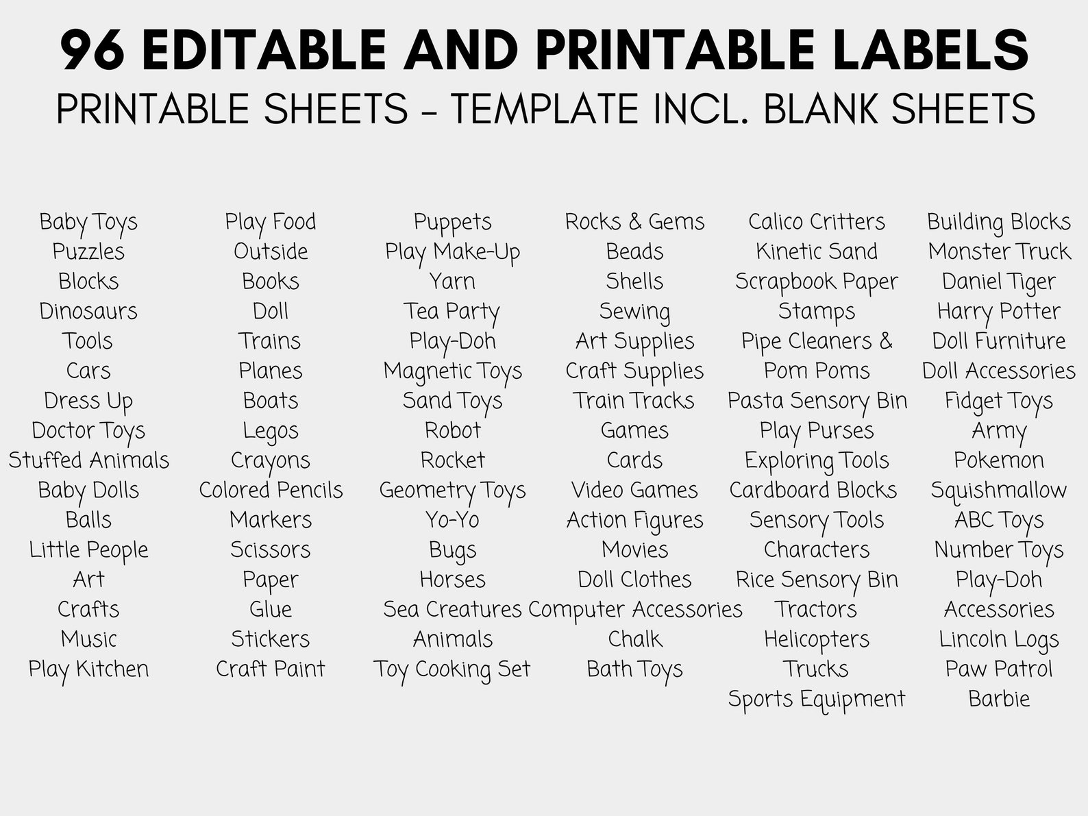 Toy Bin Labels, EDITABLE & PRINTABLE Toy Bin Storage Labels, Visual ...
