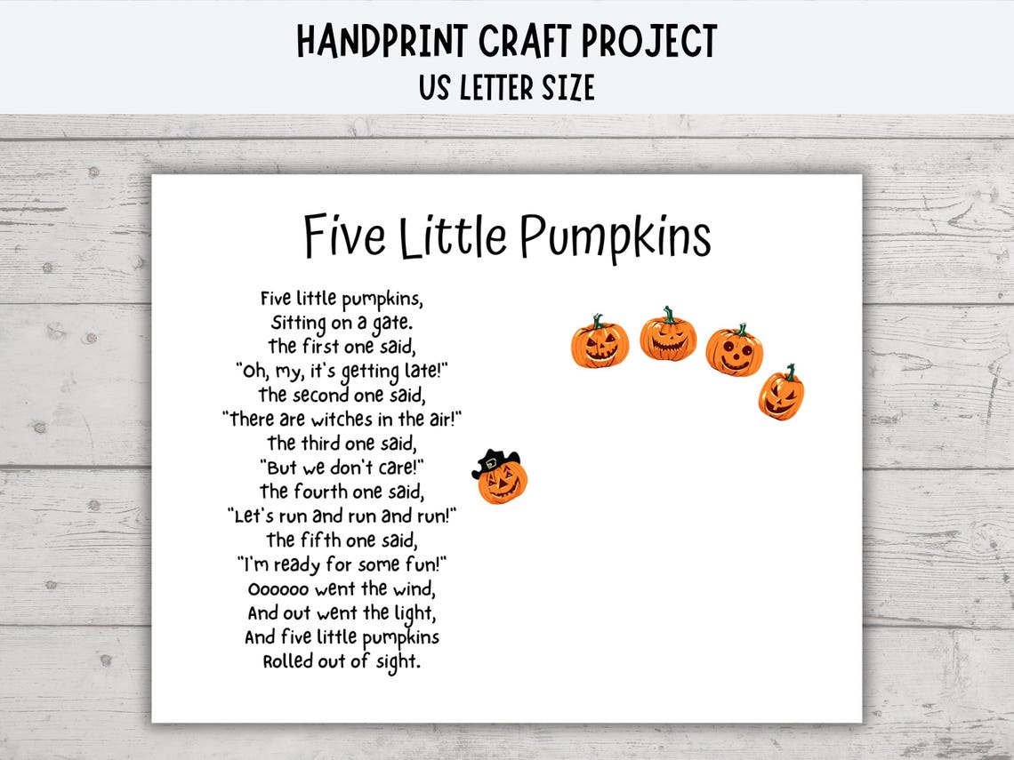 Five Little Pumpkins Handprint Craft, Happy Halloween Handprint Art ...