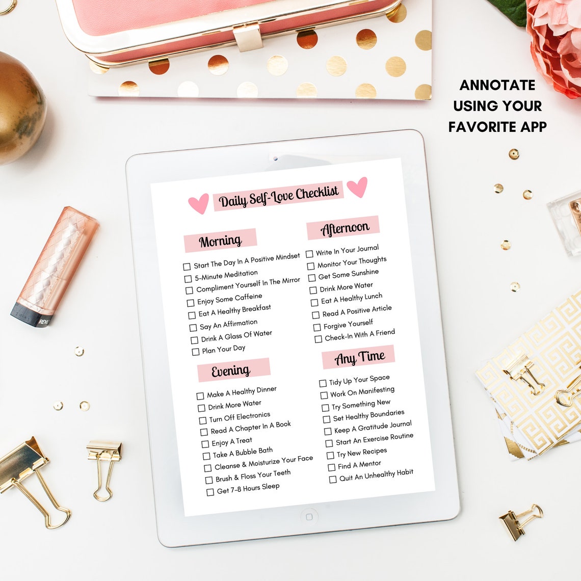 Self Love Checklist Printable PDF Daily Routine Self Love - Etsy