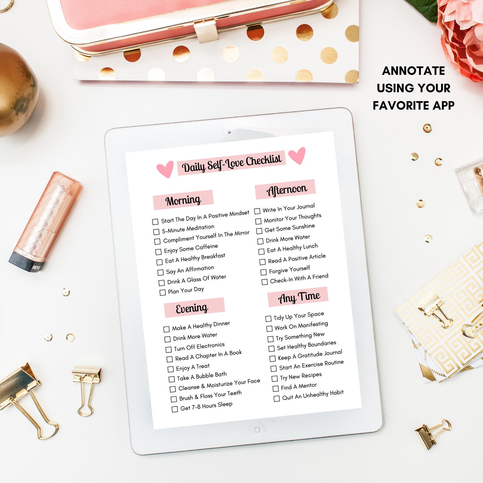Self Love Checklist Printable PDF, Daily Routine Self Love, Daily Habit ...