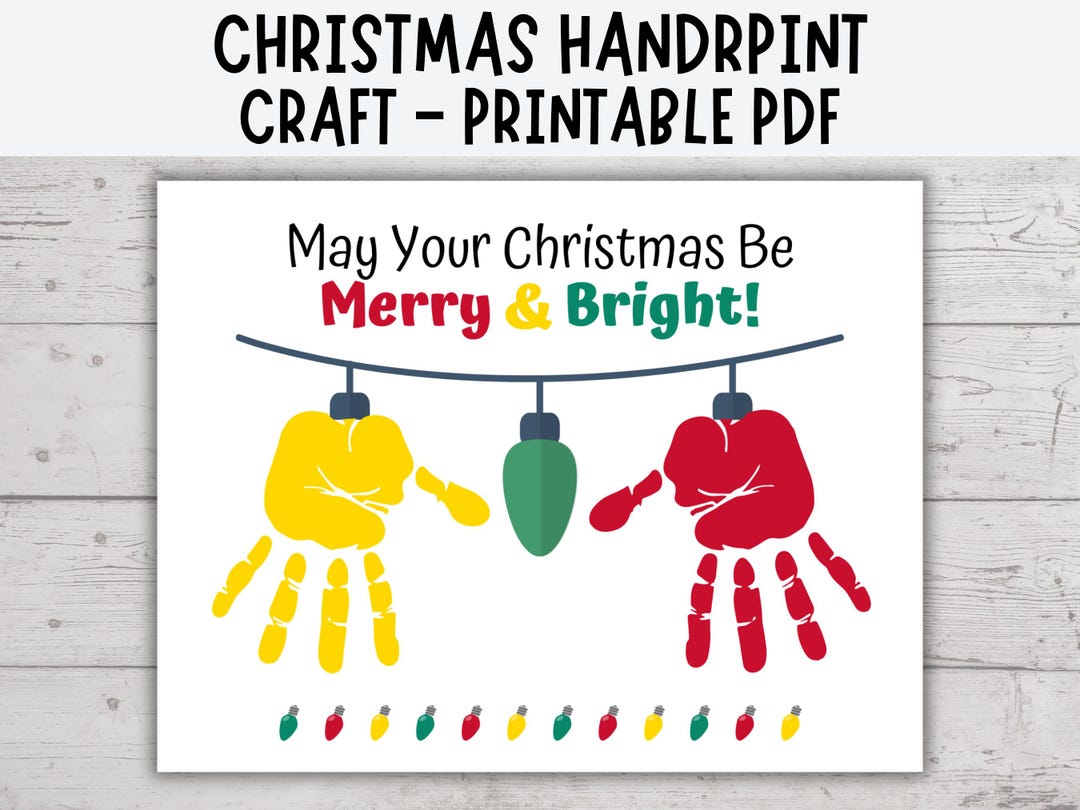 Handprint Christmas Lights, Merry and Bright Handprint Craft, Merry ...