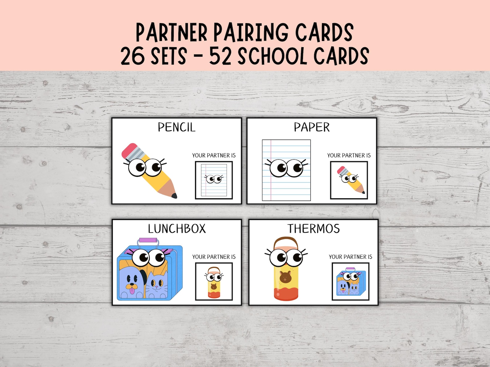 Partner Pairing Cards, Classroom Partner Cards, Pairing Cards, Back to ...