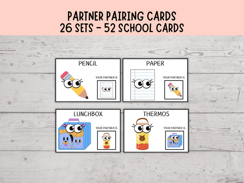 Partner Pairing Cards, Classroom Partner Cards, Pairing Cards, Back to ...