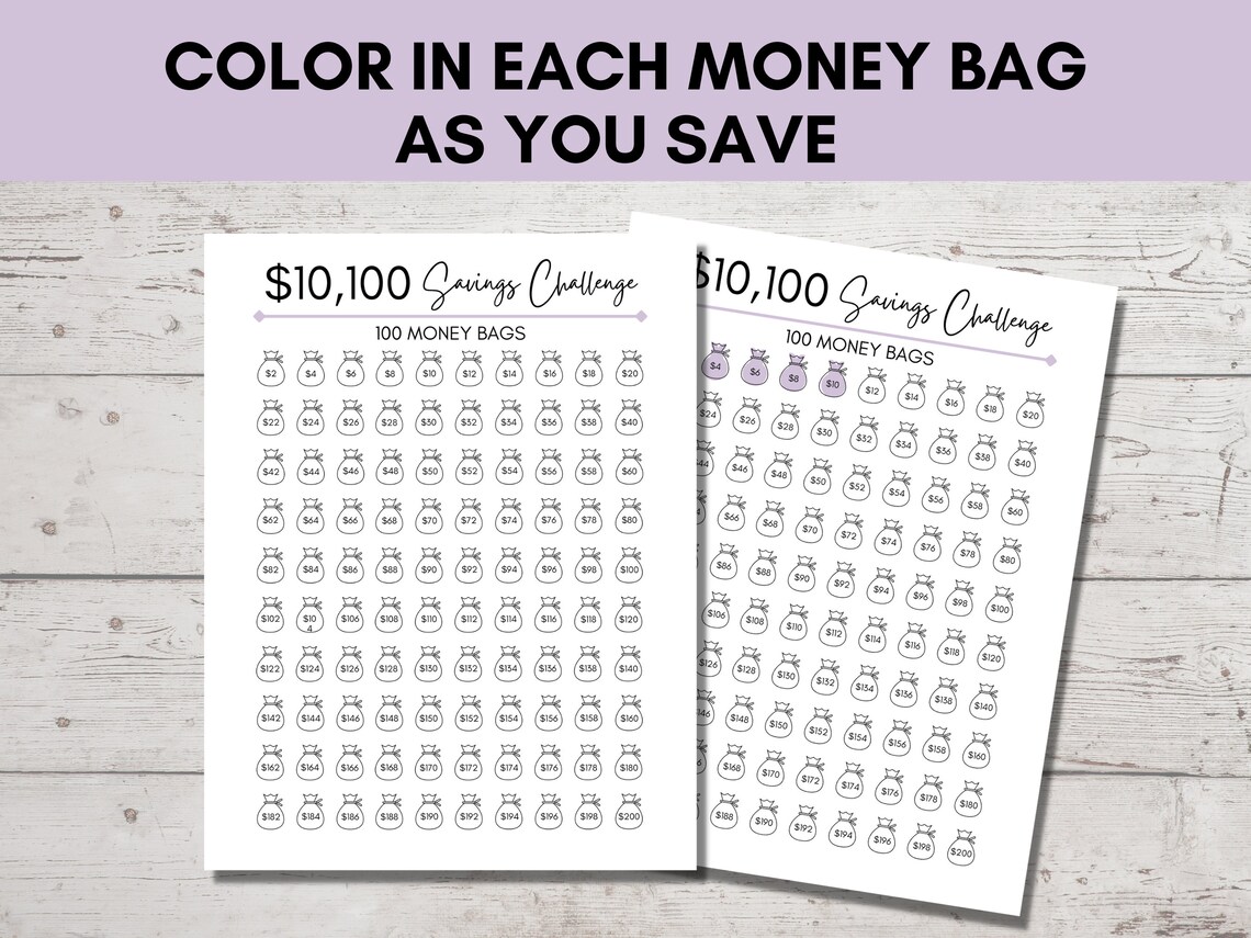 100 Envelope Challenge Printable, 10100 Money Savings Printable ...