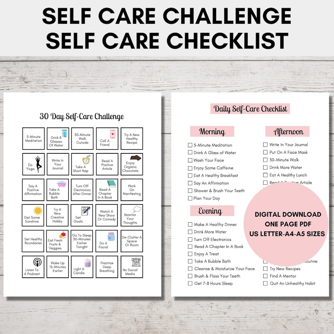 Self Care Challenge 30 Day Printable PDF, Self Care Checklist, Self ...