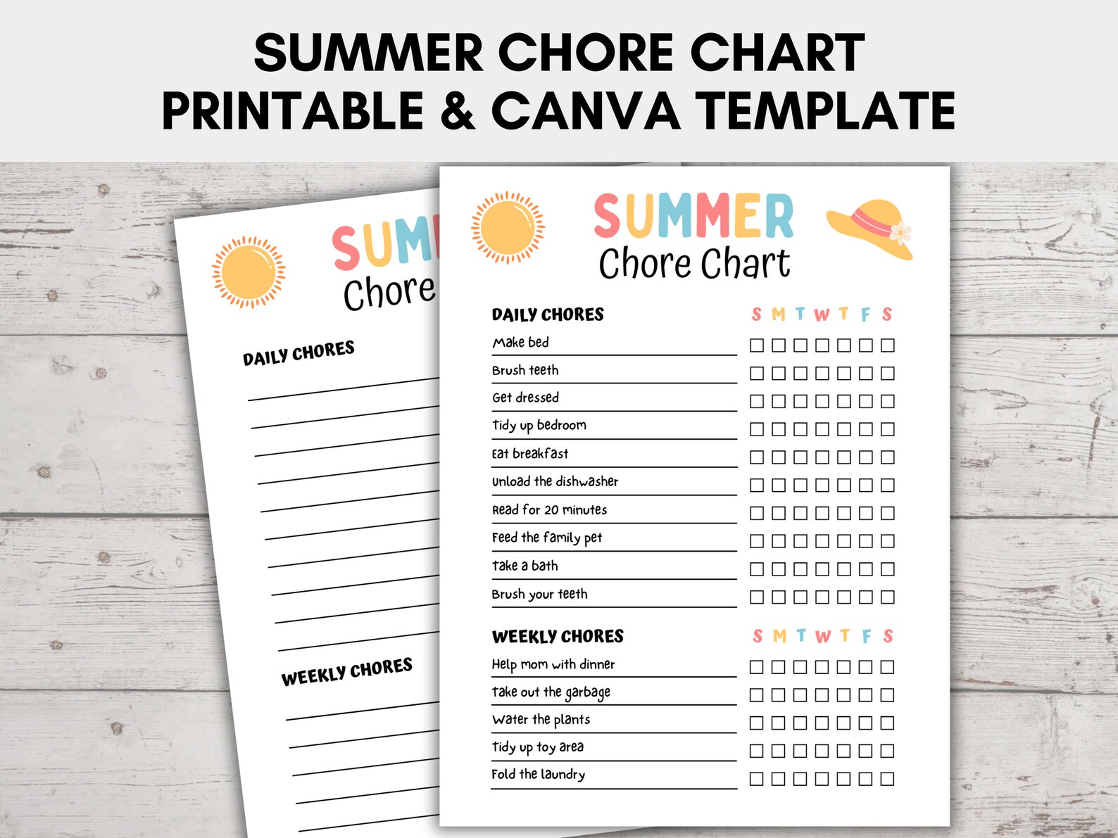 Summer Chore Chart for Kids, Editable Chore Chart, Chore Chart for Kids ...