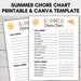 Summer Chore Chart for Kids, Editable Chore Chart, Chore Chart for Kids ...