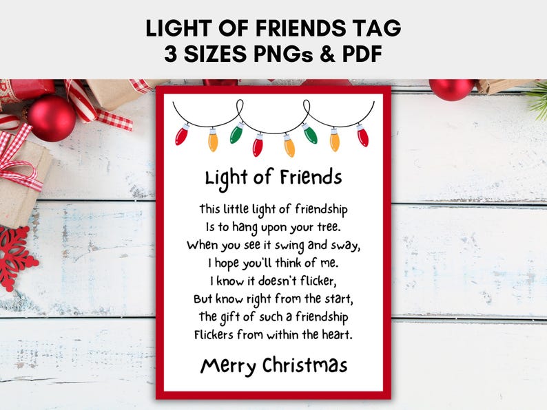 Light of Friendship Card Tag in 3 Sizes, Christmas Tags, Printable Card ...
