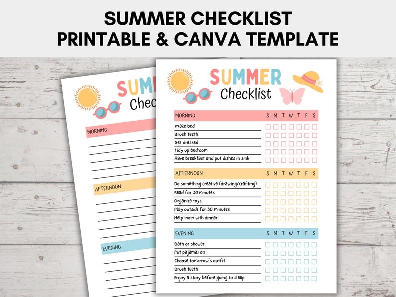 Summer Checklist for Kids Printable, Editable Summer Checklist for Kids ...