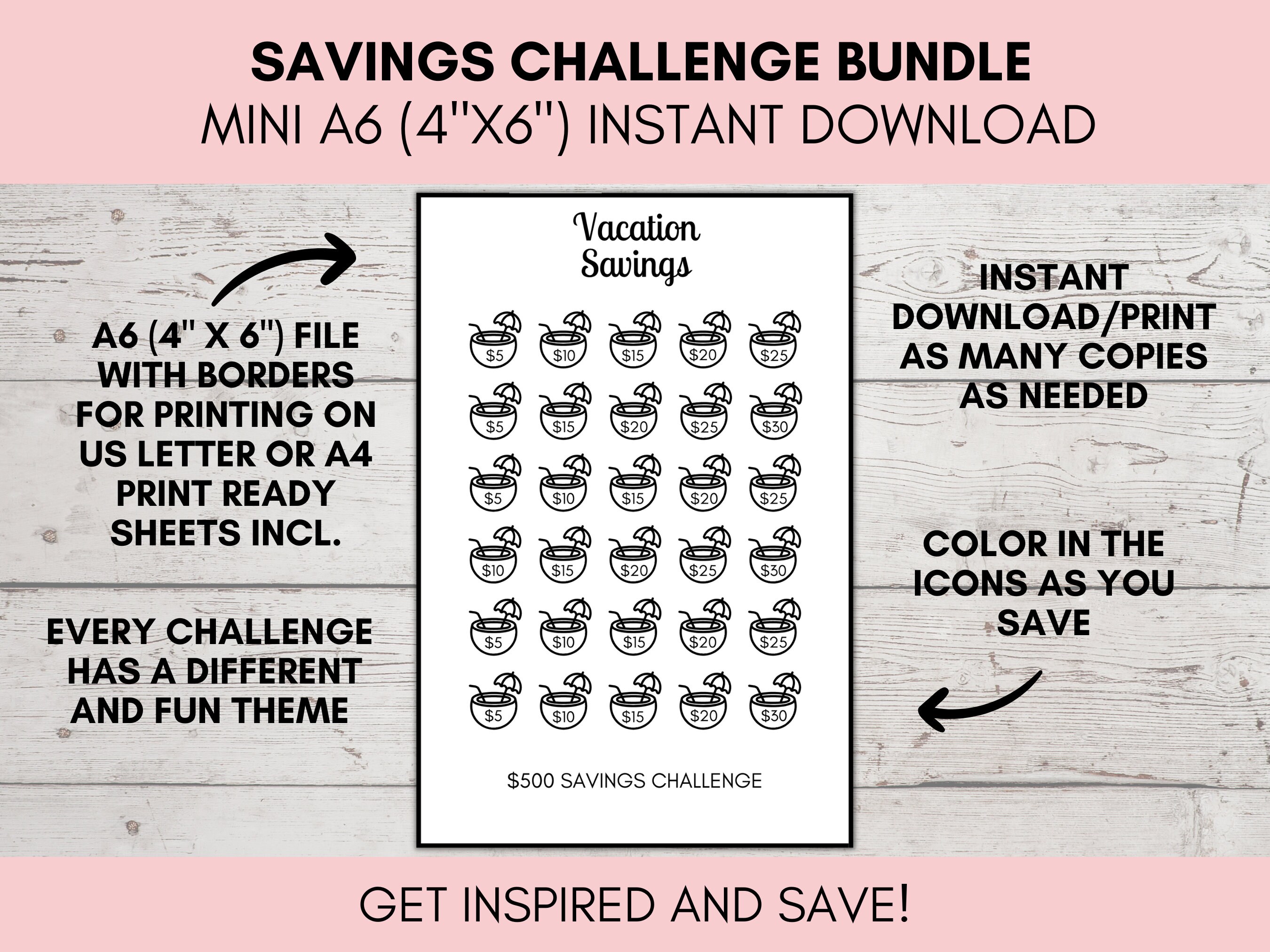 Savings Challenge Printable A6, Savings Challenge Bundle, A6 Sized Mini ...