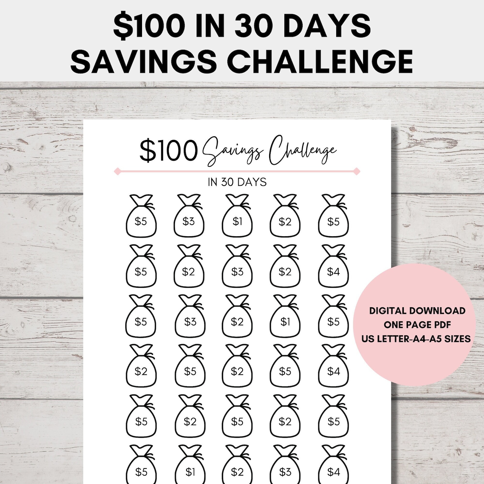 30 Day Challenge Printable to Save 100 No Spend Money Saving - Etsy
