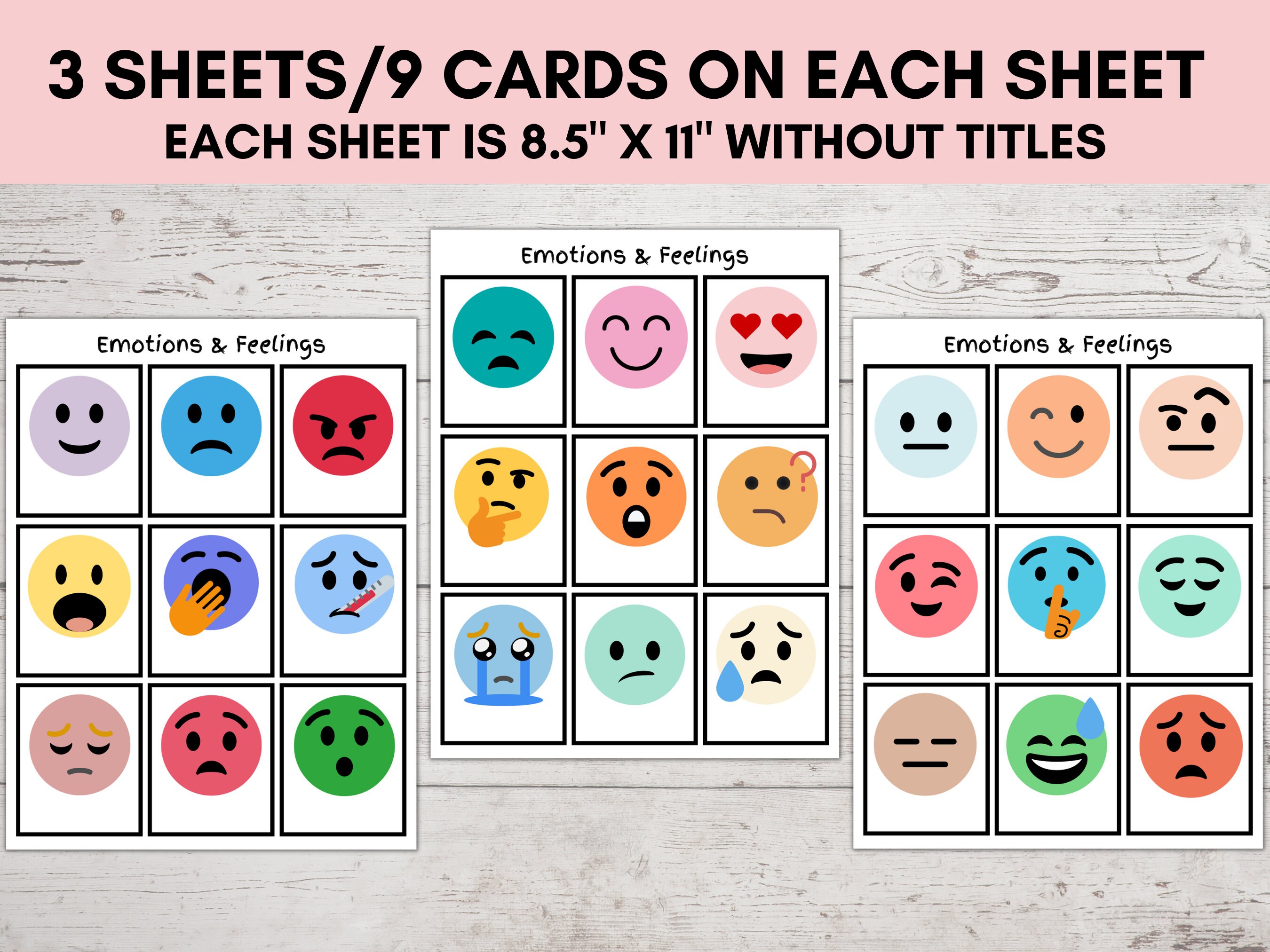 Emotions Flashcards Emoji Feelings Chart Flashcard - Etsy UK