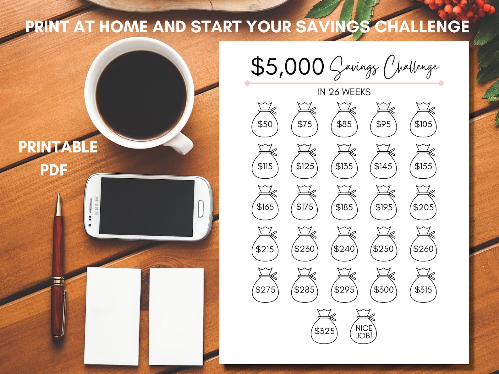 5,000 Savings Challenge 26 Weeks, 5000 Savings Tracker, Finance Tracker ...