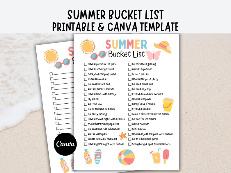 Summer Bucket List Printable, Editable Summer Bucket List, Bucket List ...